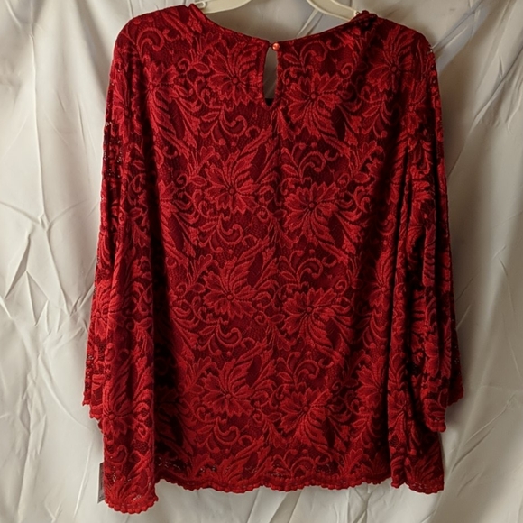 Simply Emma | Tops | Simply Emma Red Lace Long Sleeve Top Size 2x ...
